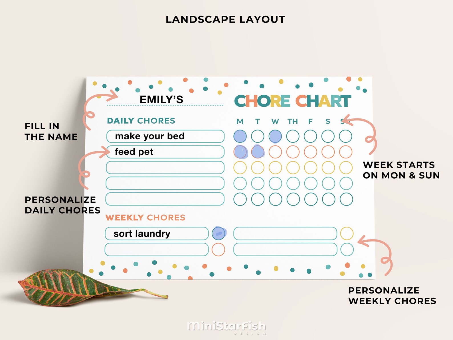 Daily Weekly Chore Chart for Kids, Responsability Chart, Portrait ...