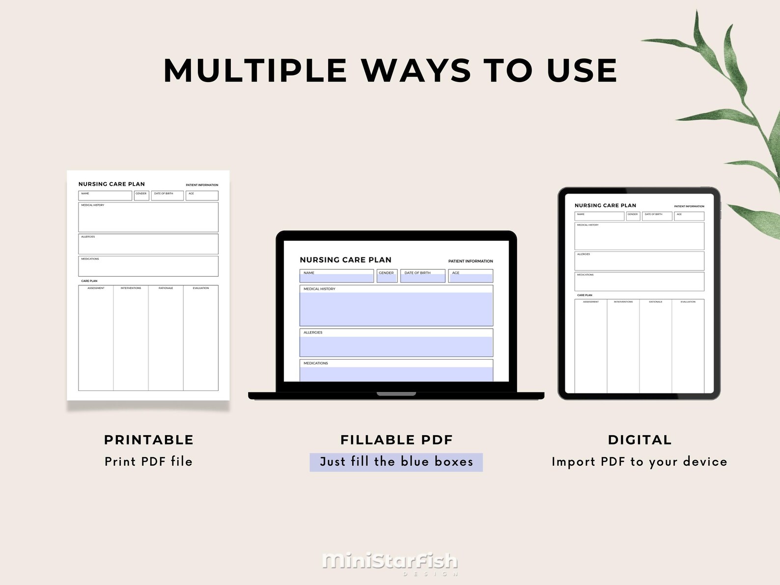 Nursing Care Plan Template, Nursing Printable Editable Report Sheet ...