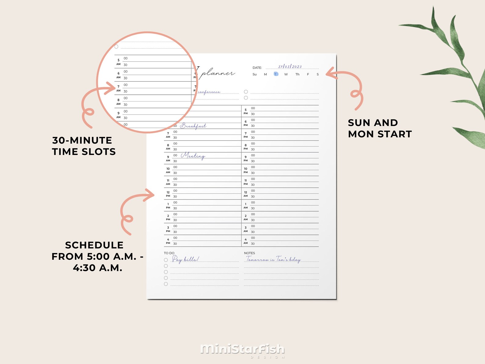 Half Hour Daily Planner, 24 Hour Undated Daily Schedule, Minimalist ...