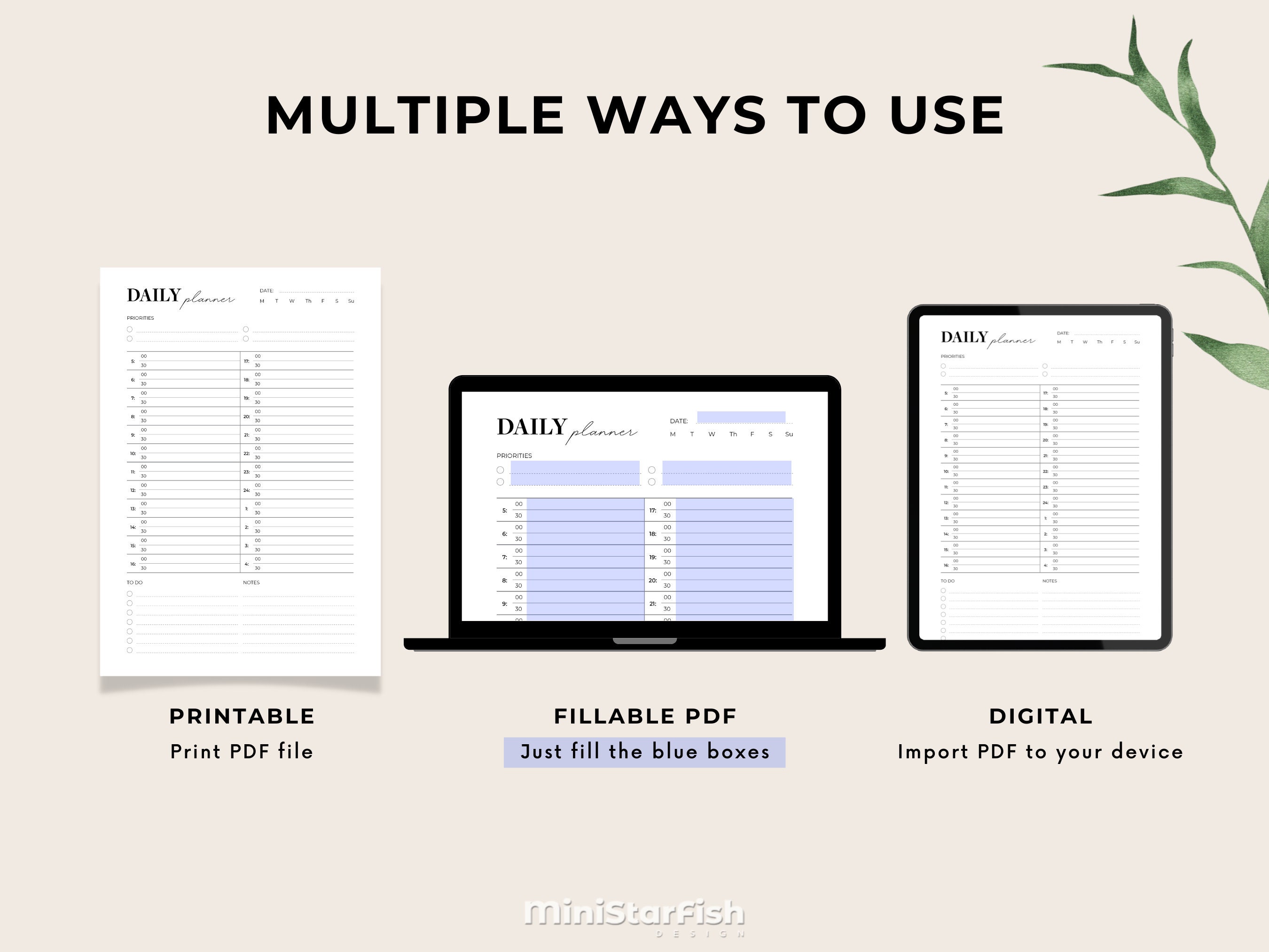 Half Hour Daily Planner, 24 Hour Undated Daily Schedule, Minimalist ...