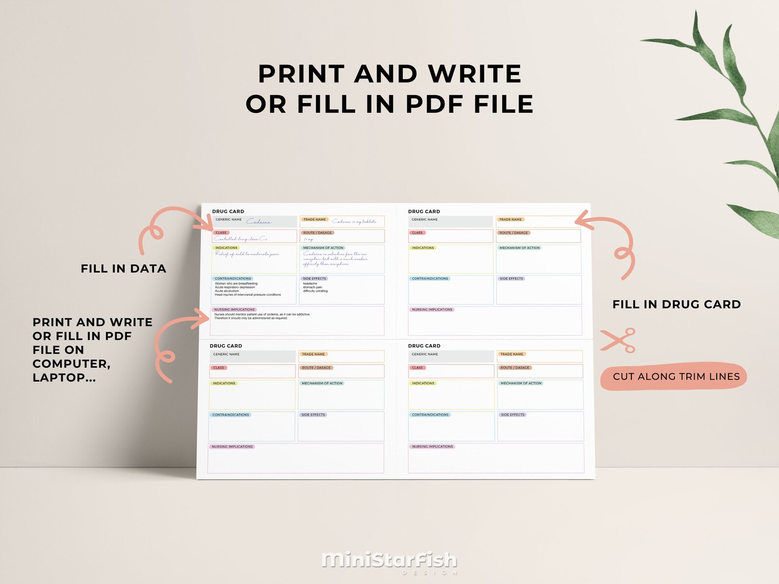 Editable Drug Card Template, Nursing Pharmacology Printable Flashcard ...