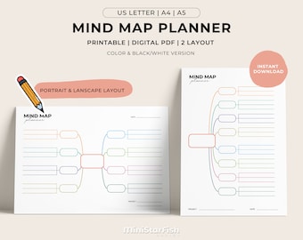 Printable Mind Map Planner, Brainstorm Ideas, Action Plan, Study Notes ...