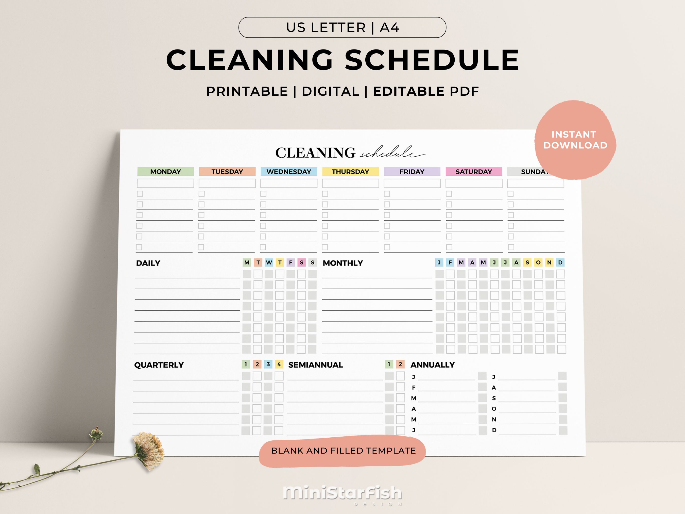Editable Cleaning Schedule Daily Weekly Monthly Cleaning - Etsy
