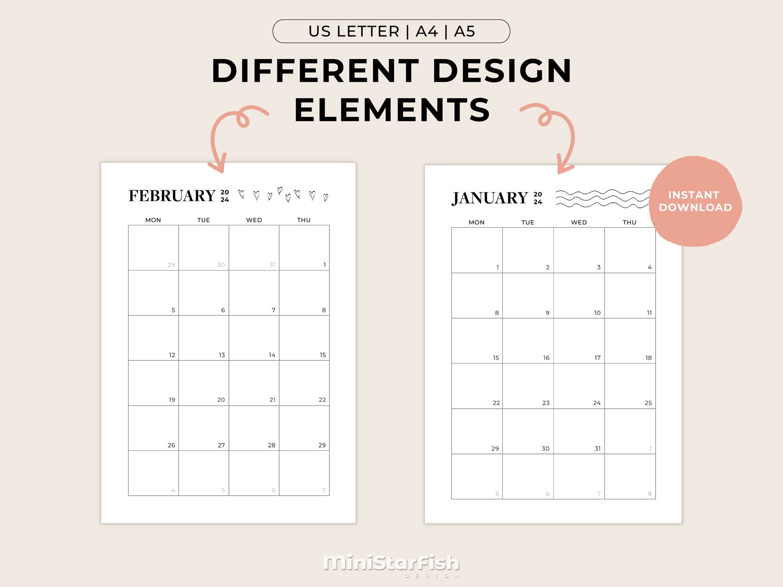 2024 Monthly Planner, Month on 2 Pages, Minimalist Printable PDF ...