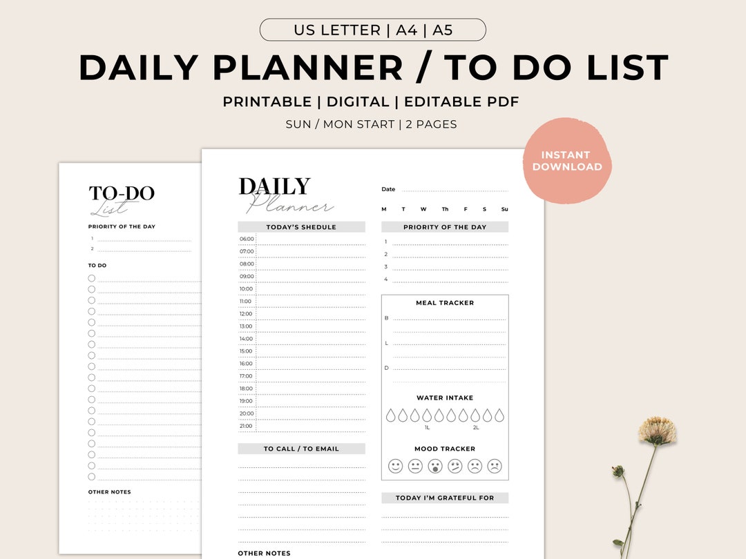 Daily Planner, to Do List, Daily Schedule, Undated Selfcare Planner ...