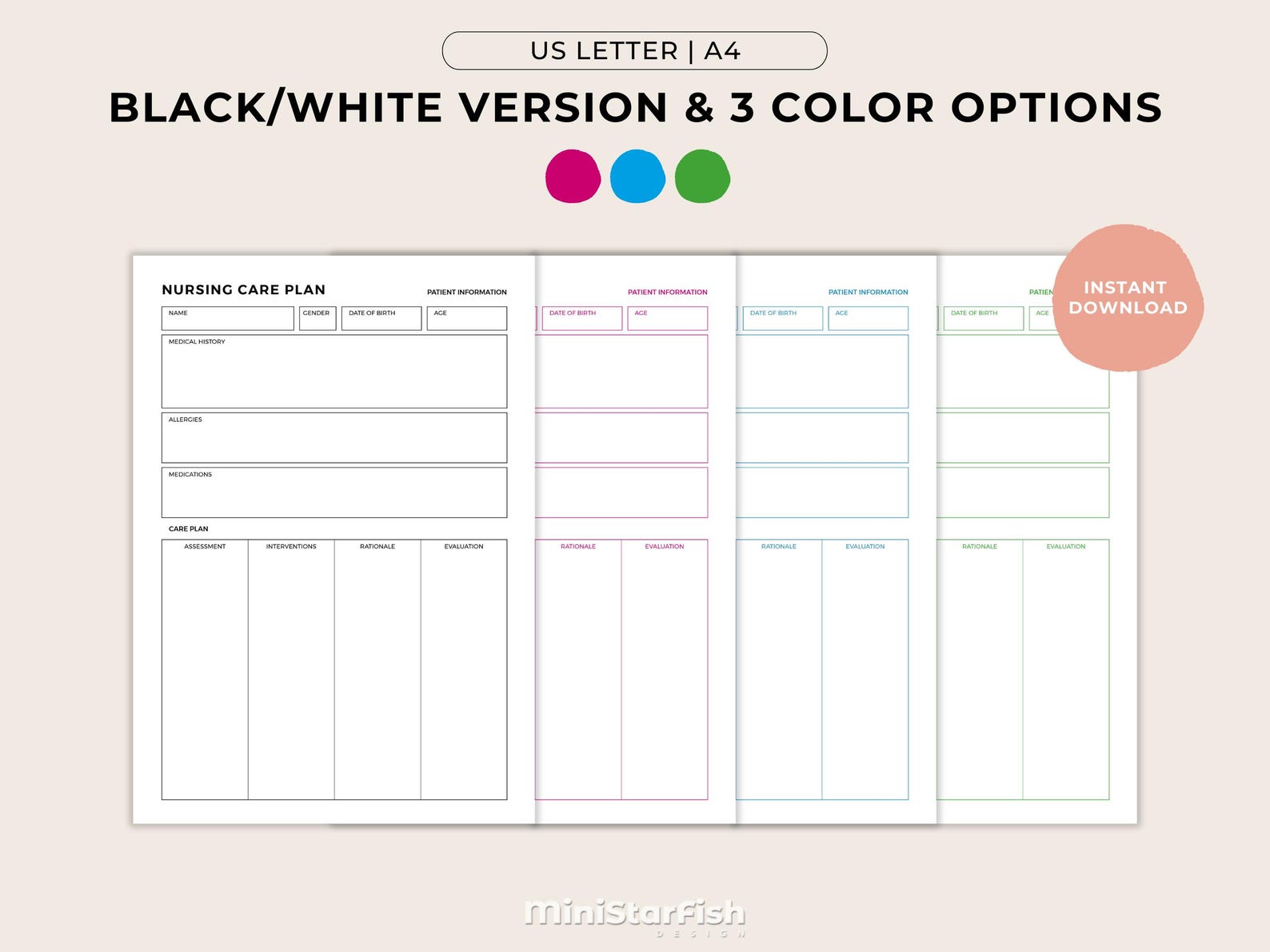 Nursing Care Plan Template, Nursing Printable Editable Report Sheet ...