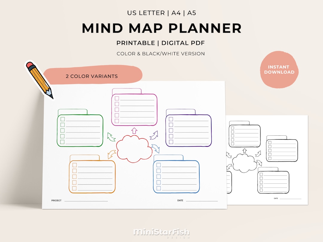 Printable Mind Map Planner, Brainstorm Ideas, Action Plan, Study Notes ...