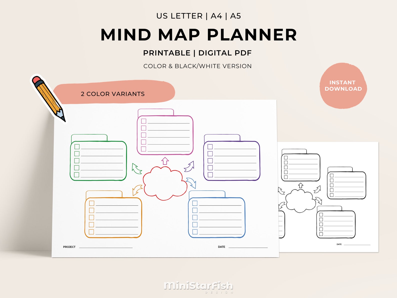 Printable Mind Map Planner, Brainstorm Ideas, Action Plan, Study Notes ...
