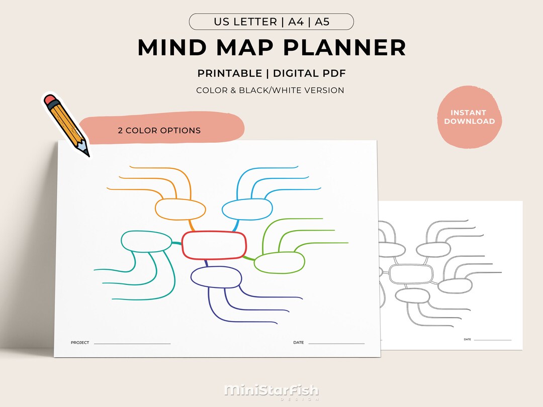 Printable Mind Map Planner, Brainstorm Ideas, Action Plan, Study Notes ...