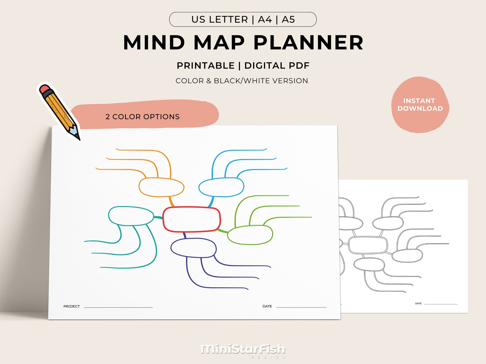 Printable Mind Map Planner, Brainstorm Ideas, Action Plan, Study Notes ...