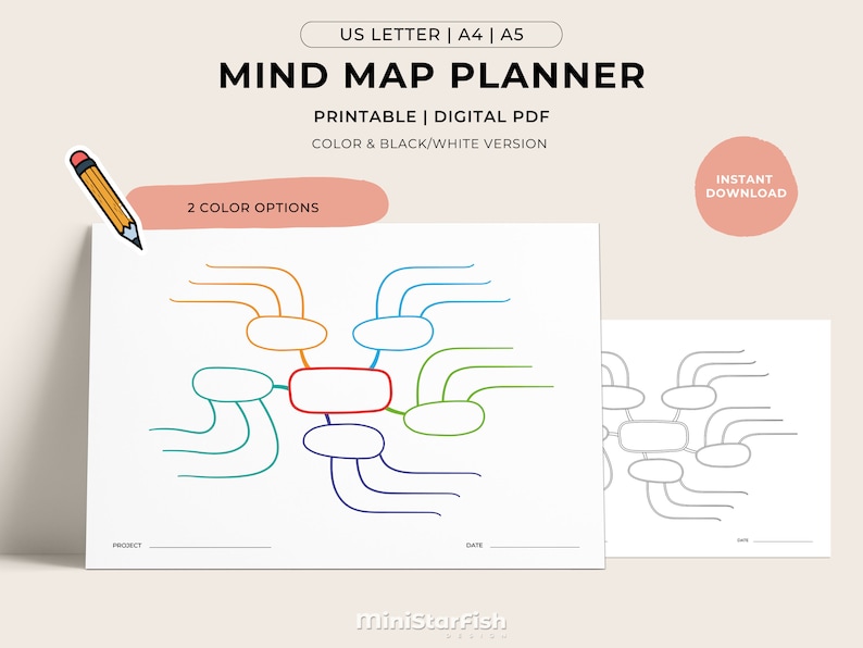 Printable Mind Map Planner, Brainstorm Ideas, Action Plan, Study Notes ...