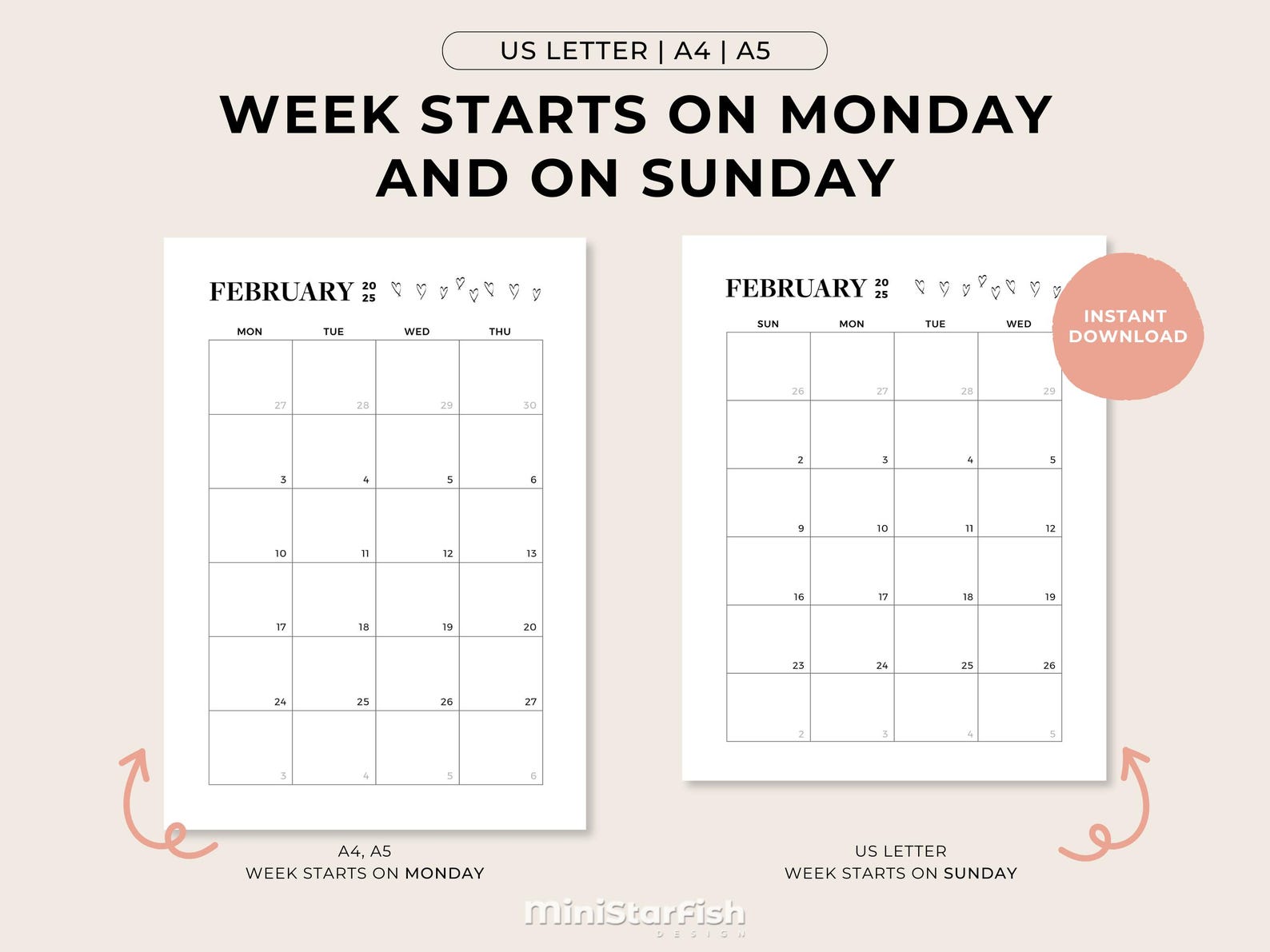 2025 Monthly Planner, Month on 2 Pages, Minimalist Printable PDF ...