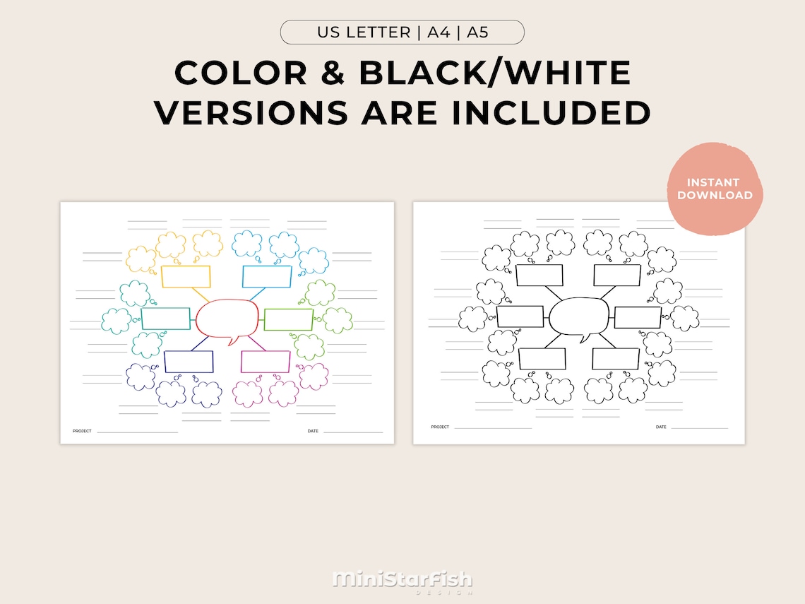 Printable Mind Map Planner, Brainstorm Ideas, Action Plan, Study Notes ...