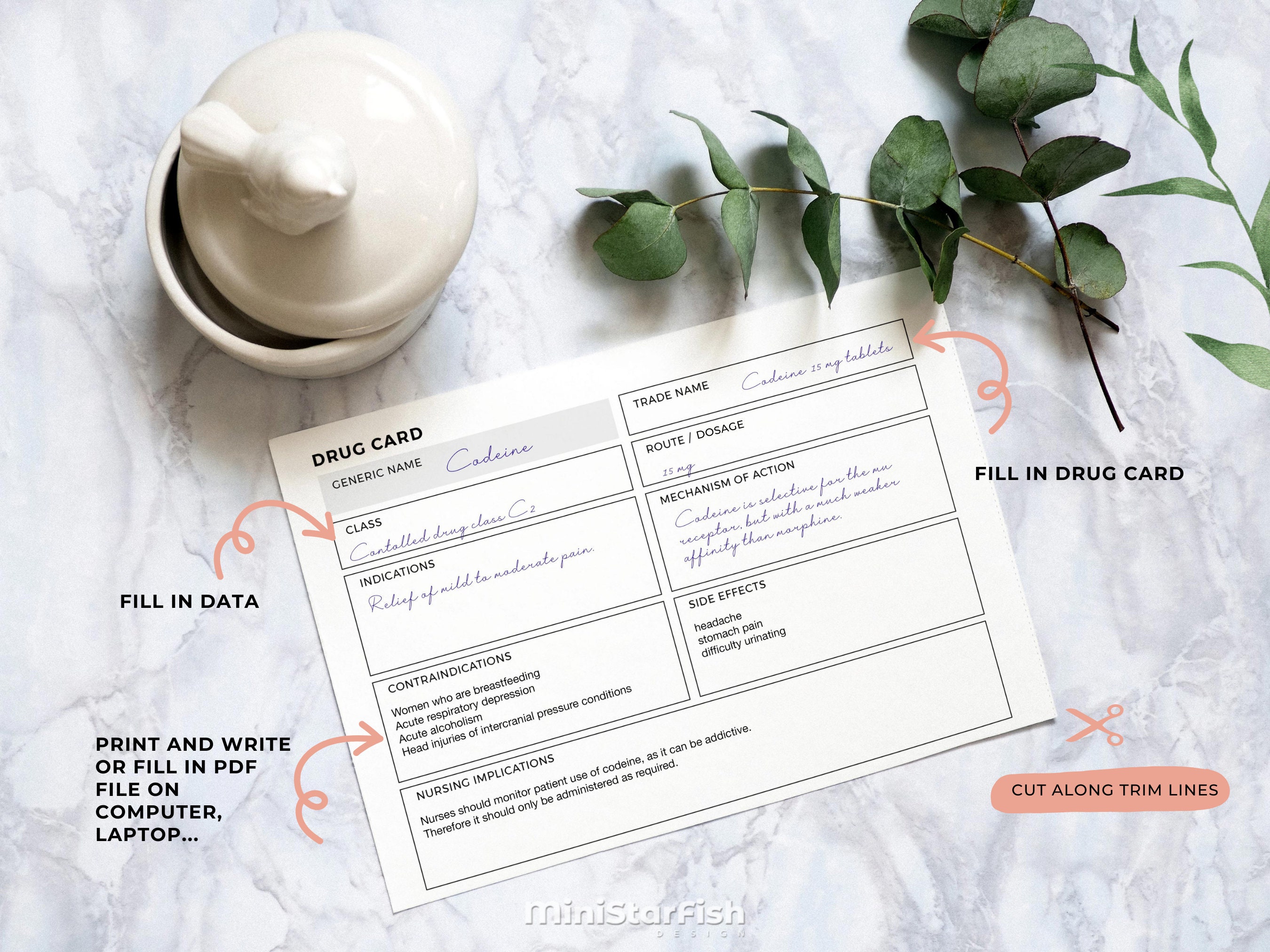 Editable Drug Card Template, Nursing Pharmacology Printable Flashcard ...