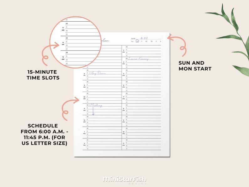 Daily Appointment Planner, Daily Schedule, 15 Minute Appointment Book ...