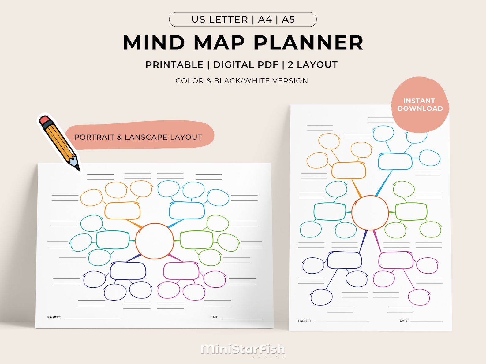 Printable Mind Map Planner, Brainstorm Ideas, Action Plan, Study Notes ...