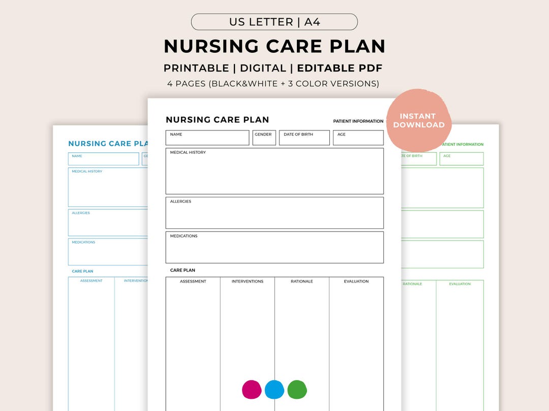 Nursing Care Plan Template, Nursing Printable Editable Report Sheet ...