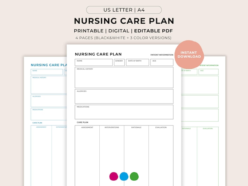 Nursing Care Plan Template, Nursing Printable Editable Report Sheet ...