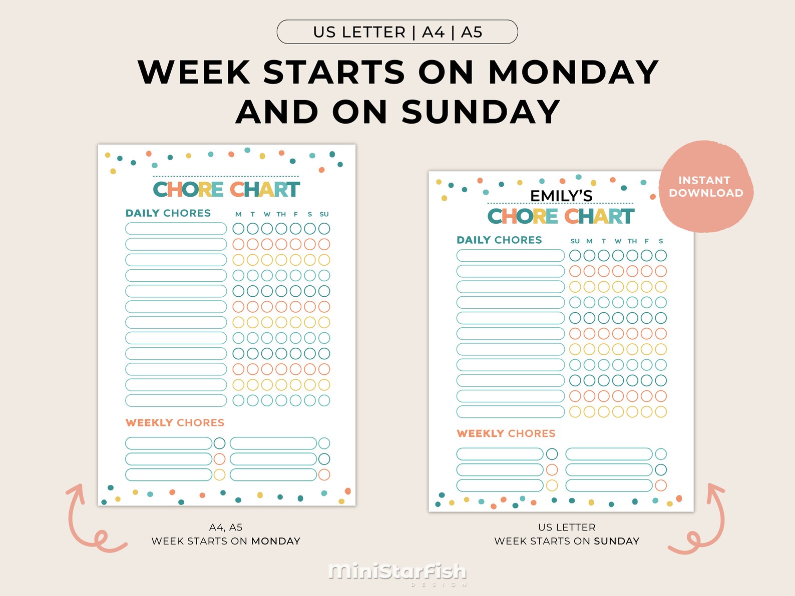 Daily Weekly Chore Chart for Kids, Responsability Chart, Portrait ...