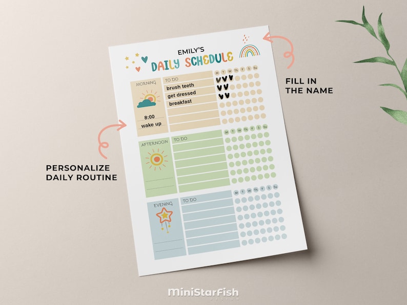Kids Daily Weekly Schedule Planner, Kids Chore Chart, Simple Minimalist ...
