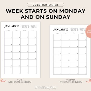 2024 Monthly Planner, Month on 2 Pages, Minimalist Printable PDF ...