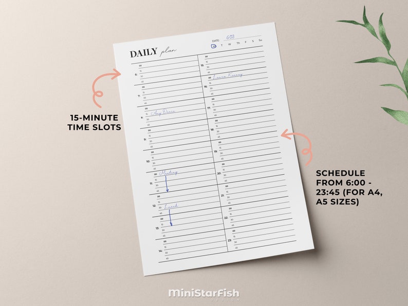 Daily Appointment Planner, Daily Schedule, 15 Minute Appointment Book ...