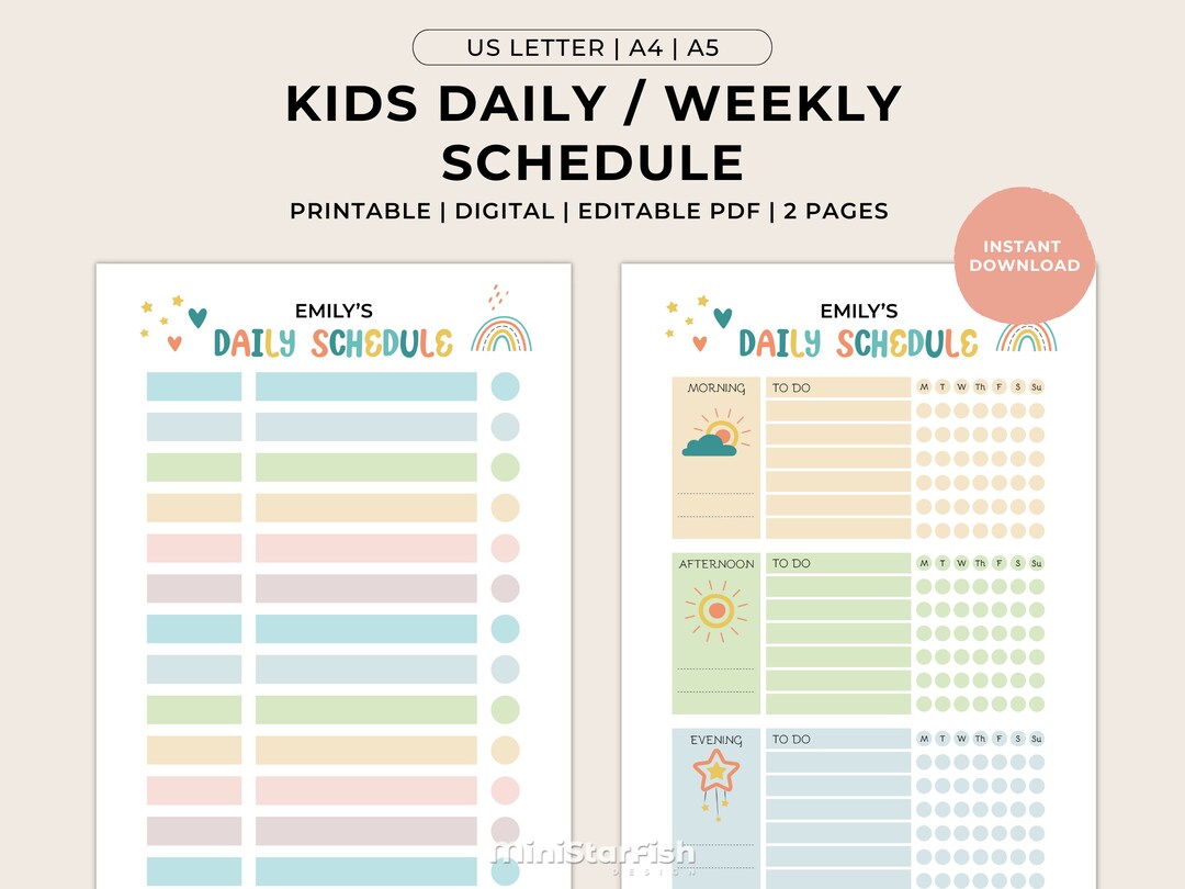 Kids Daily Weekly Schedule Planner, Kids Chore Chart, Simple Minimalist ...