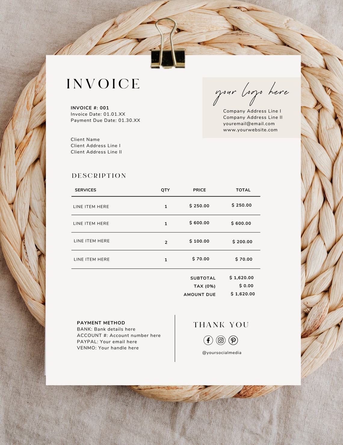 Invoice Editable Template | Modern Small Business Invoice | Client or ...