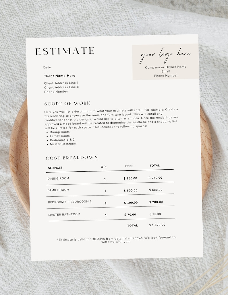 Estimate Editable Template | Modern Small Business Estimate | Product ...