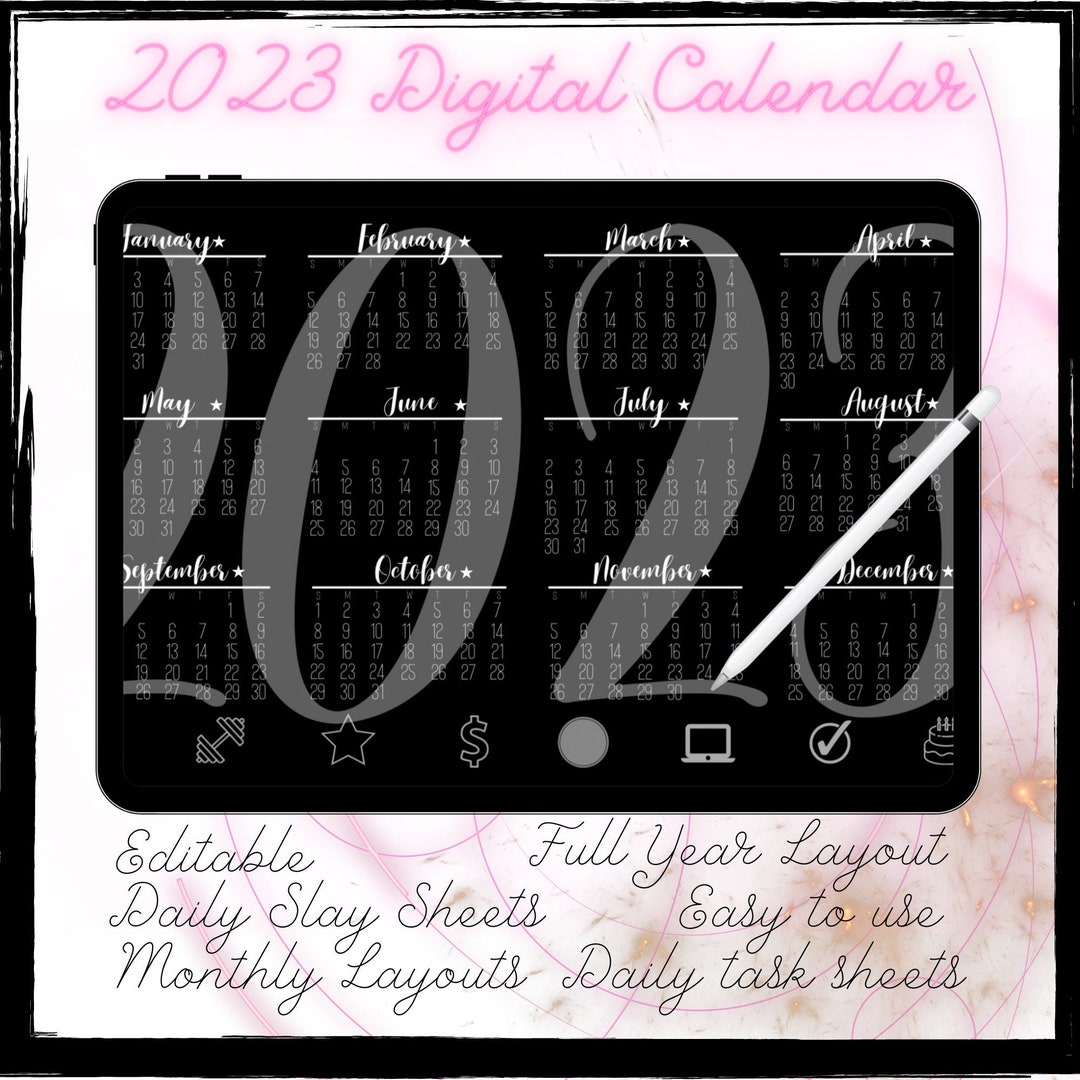 2023 Digital Calendar Goodnotes Writable Planner Blackout - Etsy