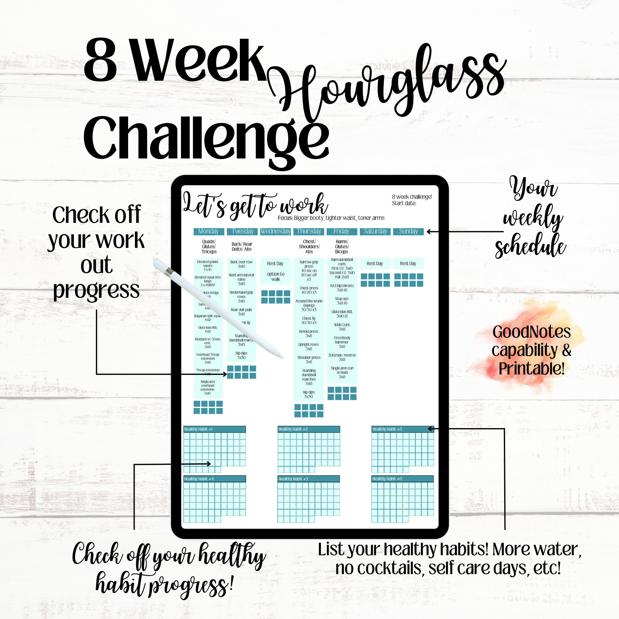 8 Week Workout Challenge Hourglass Workout Planned Workout - Etsy