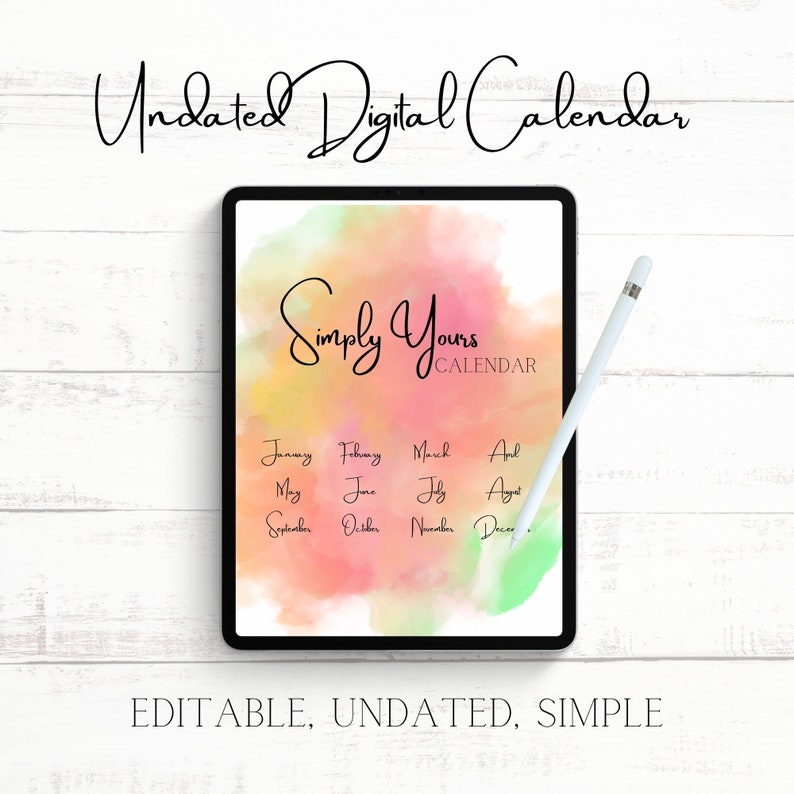 Undated Digital Calendar, Undated Week by Week Calendar, Digital ...