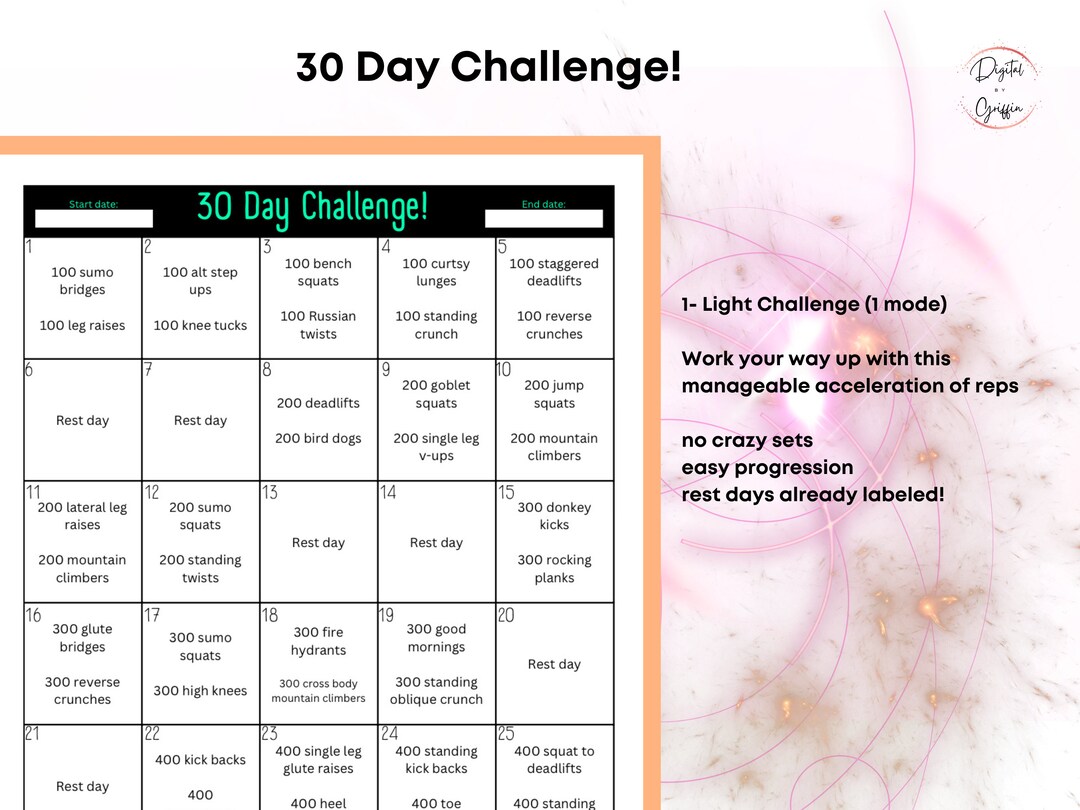 30 Day ACCELERATED Challenge, Workout Challenge, Goodnotes, Writable ...
