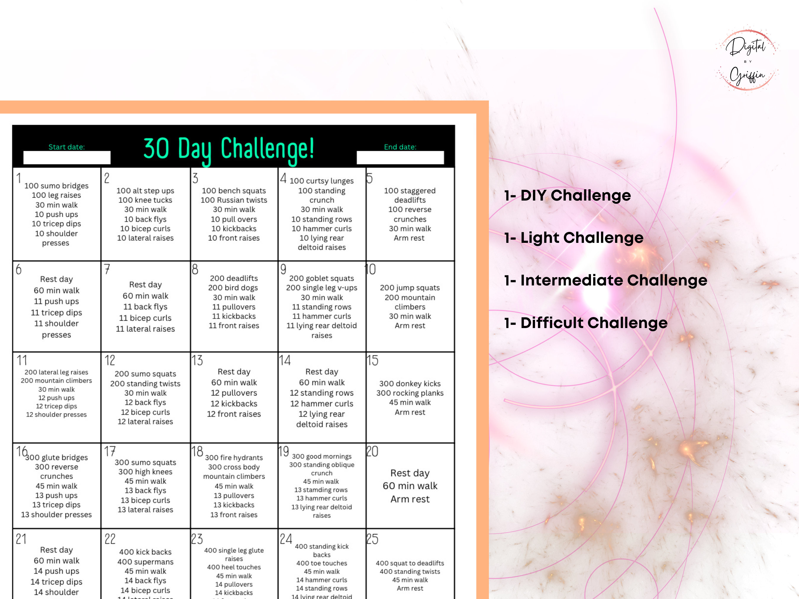 30 Day 3 LEVELS Challenge, Custom Challenge, Workout 30 Day Challenge ...