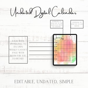 Undated Digital Calendar, Undated Week by Week Calendar, Digital ...