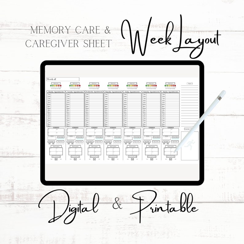 Memory Care Weekly Checkin, Caregiver Sheet, Caregiver Checkin, Memory ...