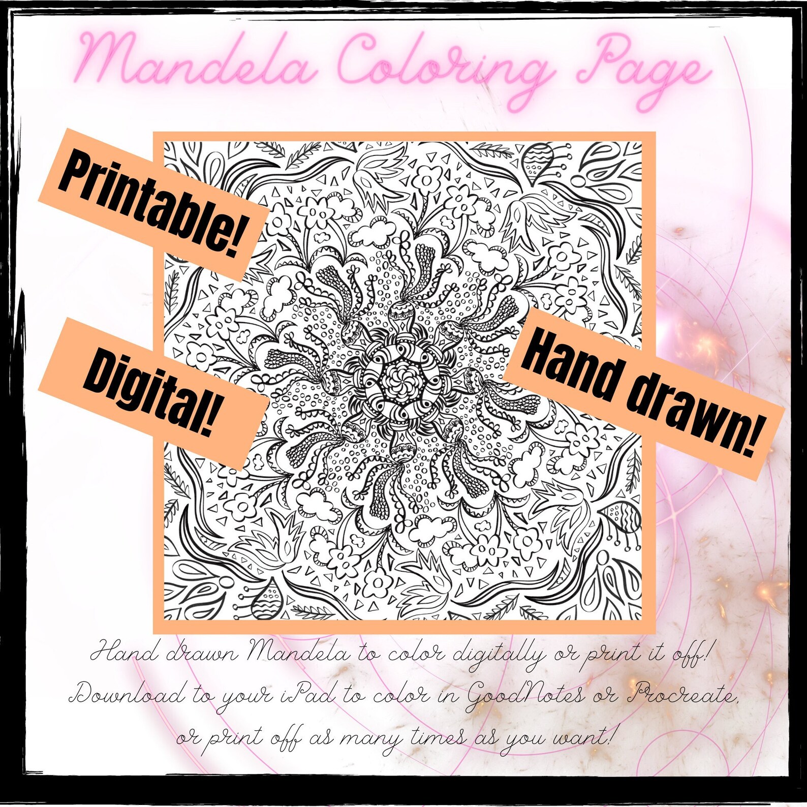 Mandela Coloring Page, Digital Coloring Page, Printable Coloring Page ...
