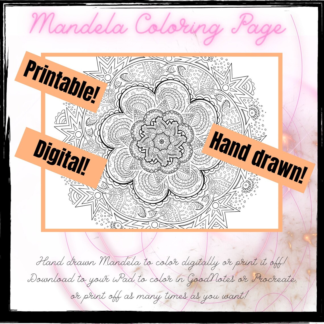 Mandela Coloring Page, Digital Coloring Page, Printable Coloring Page ...