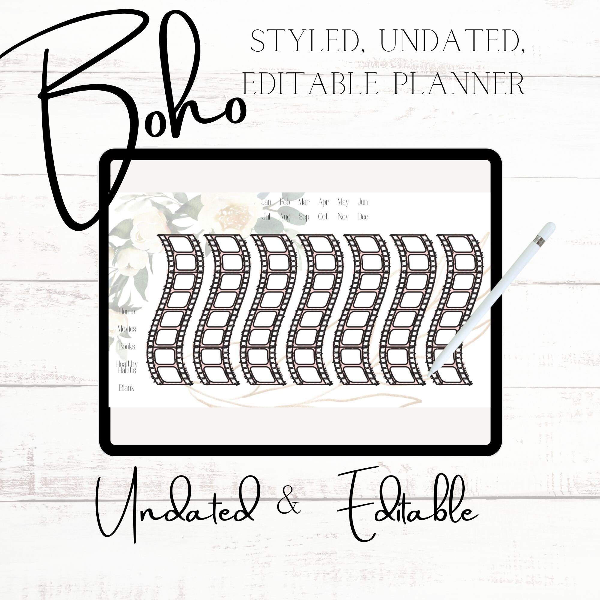 Boho Style Digital Planner, Undated Calendar, Boho Planner, Undated ...