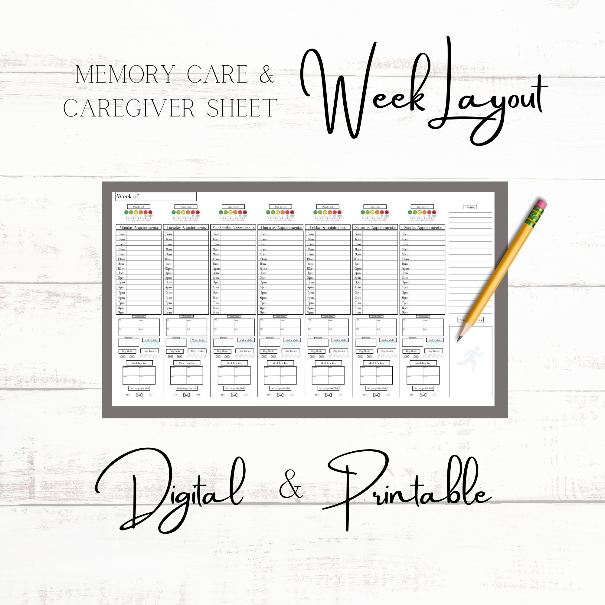 Memory Care Weekly Checkin, Caregiver Sheet, Caregiver Checkin, Memory ...