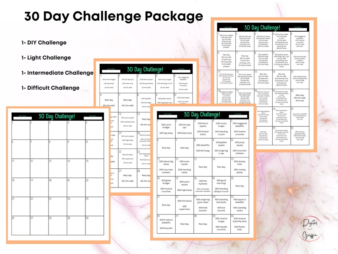 30 Day 3 LEVELS Challenge, Custom Challenge, Workout 30 Day Challenge ...