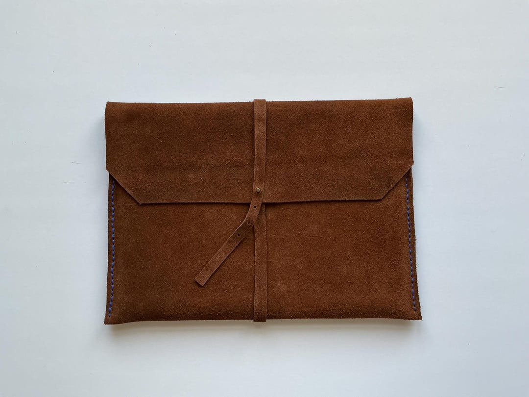 Handmade Suede iPad Sleeve, Brown Leather Tablet Case With Tie Closure ...