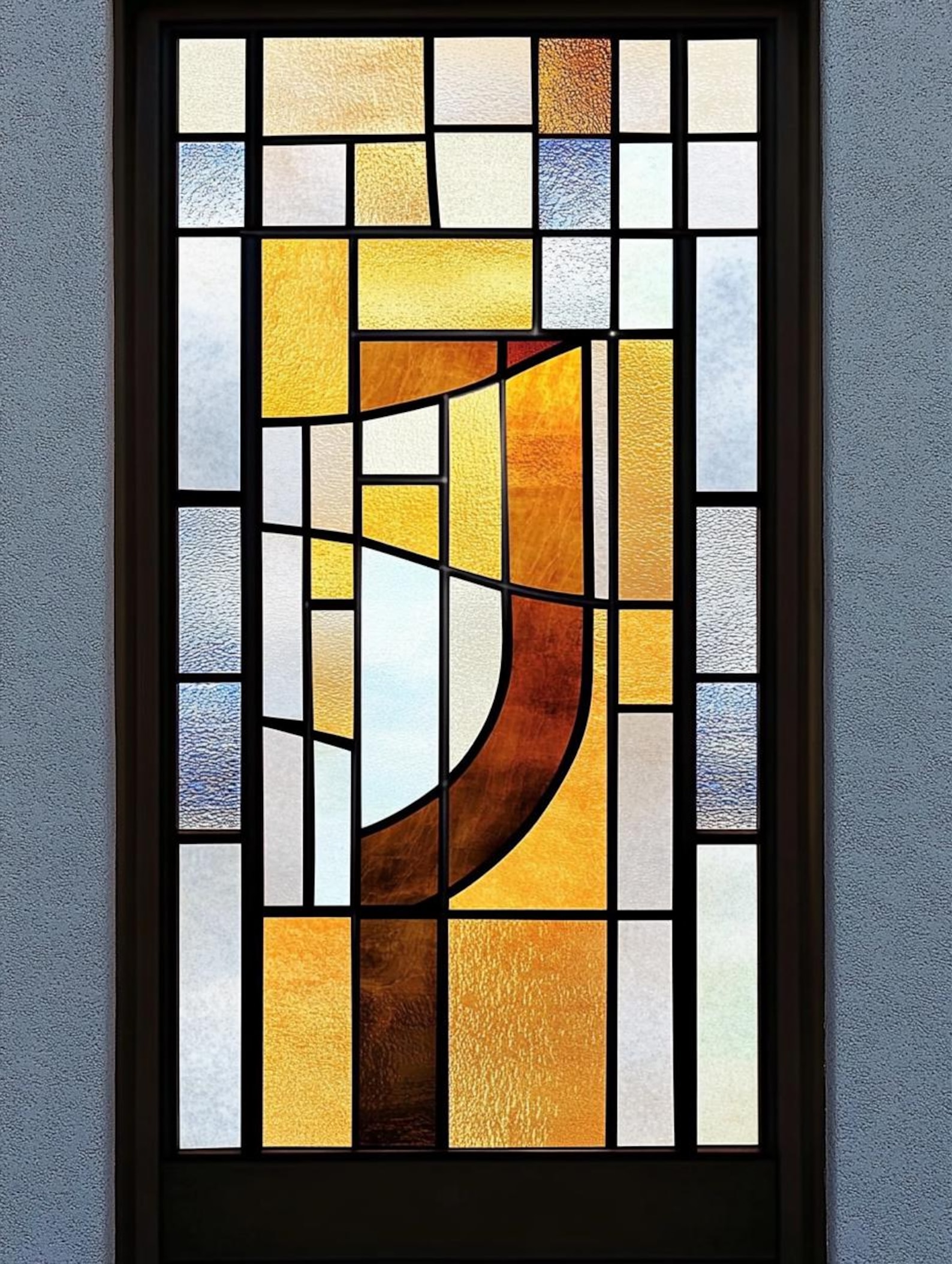 Custom Size Art Deco Inspired Faux Glass Window Film Gold-toned Grid ...