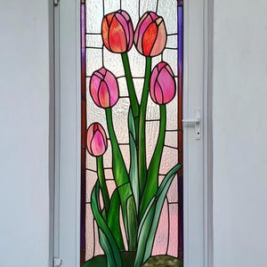 Custom Size Tulip Stained Glass Window Film Privacy Decorative Window ...