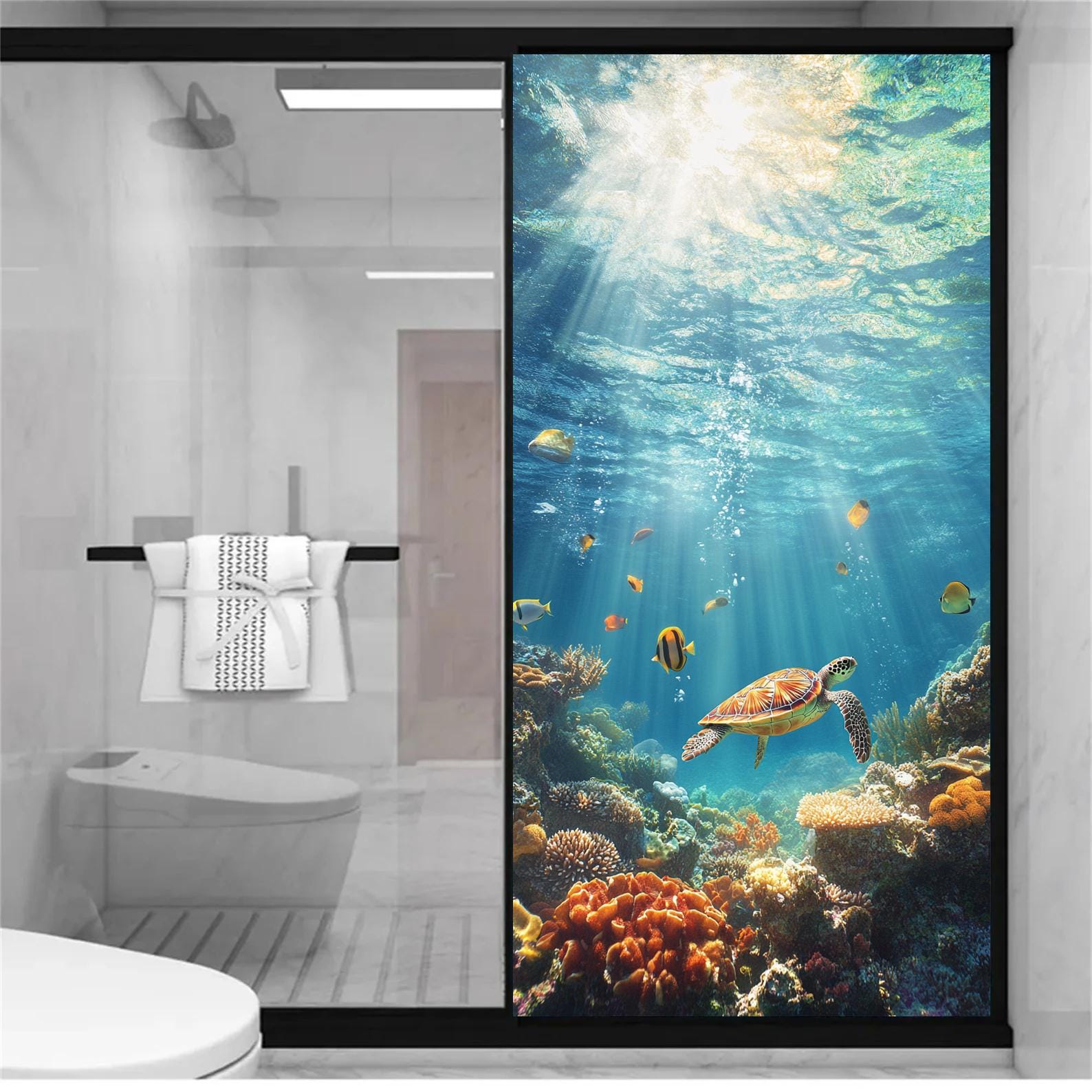 Custom Size Stained Glass Window Film Featuring an Underwater Paradise ...