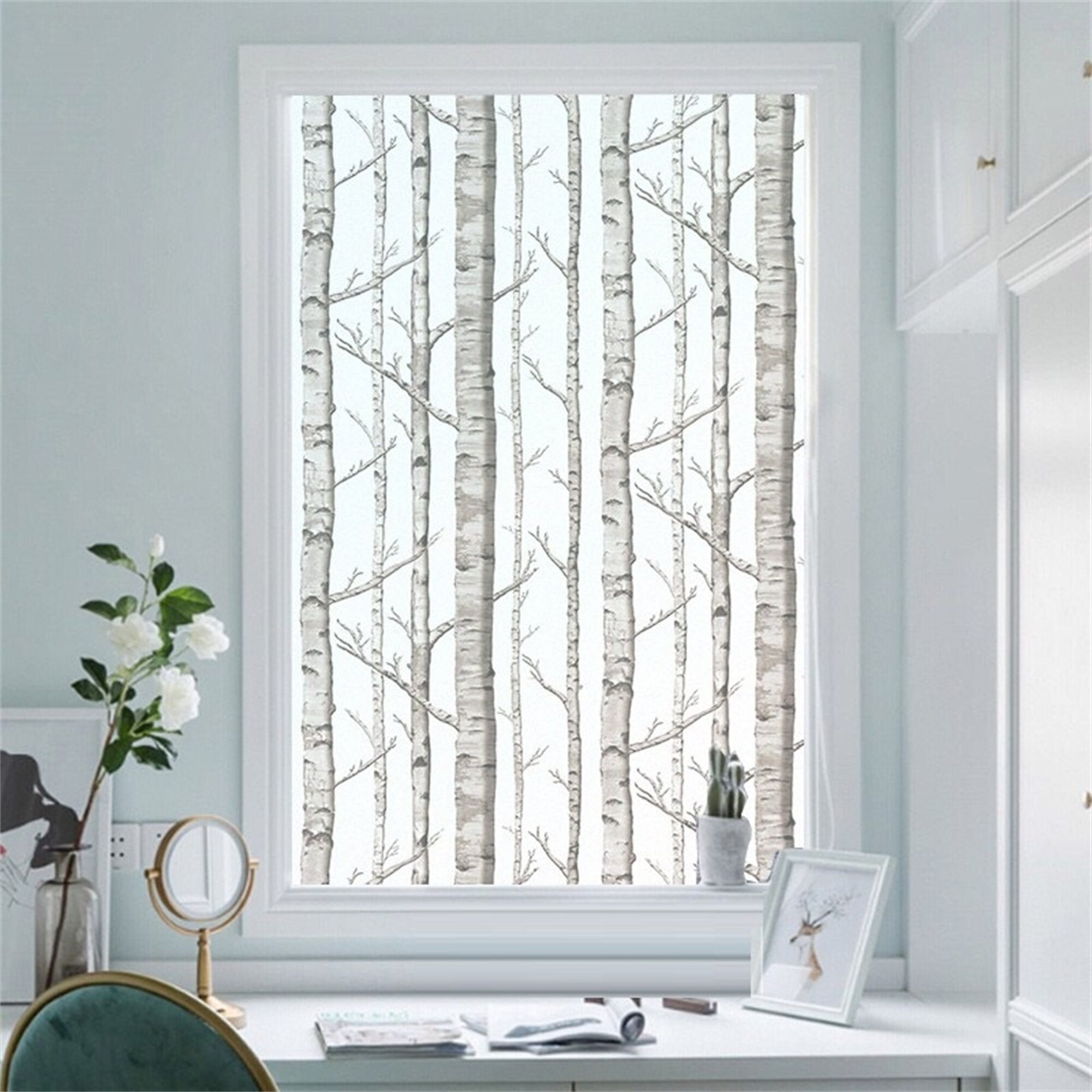 Window Film Custom Size Gold Birch Tree Frosted Window Stickers Static ...