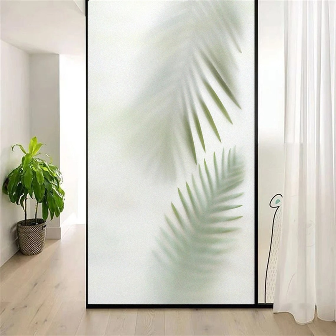 Custom Size Hazy Palm Leaf Privacy Window Film Sun Blocking PVC Non ...