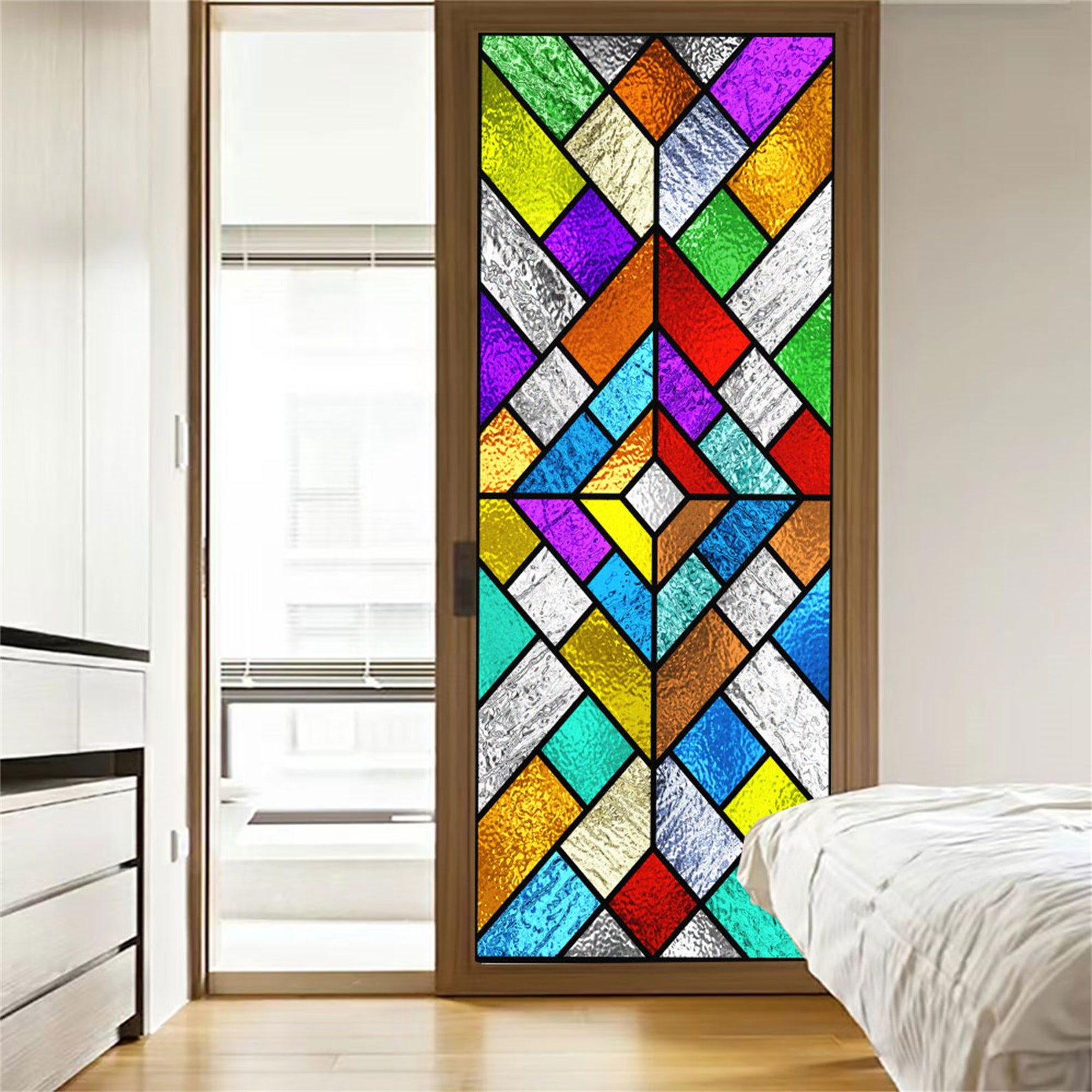 Customize Glass Window Film Stained Opaque Colorful Patterns Static ...