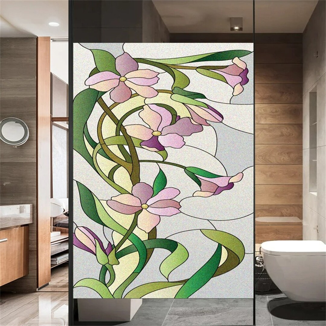 Customized Glue-free Decorative Glass Covering With Green Plant Flower ...