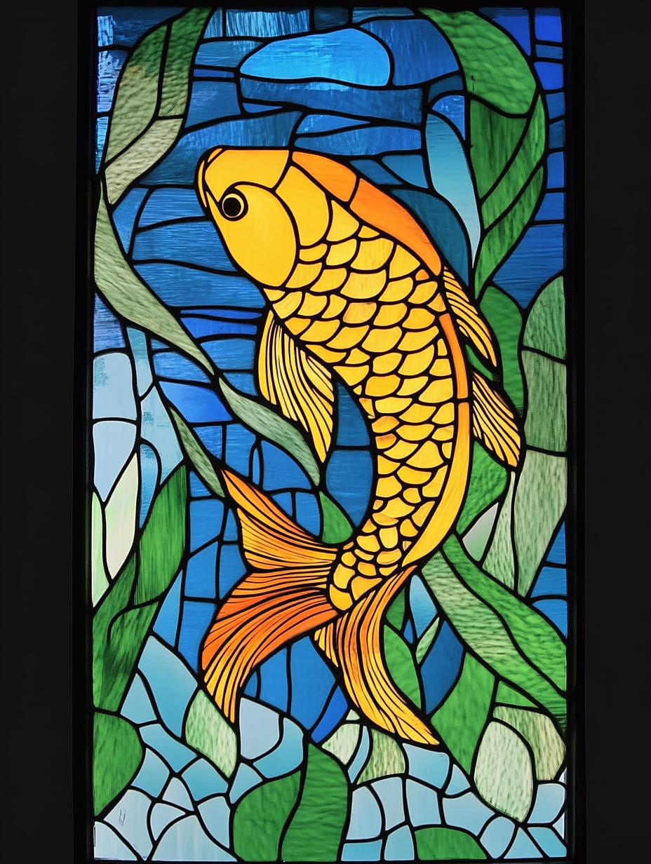 Custom Size Koi Fish Water Waves Stained Glass Window Cling Tranquil ...